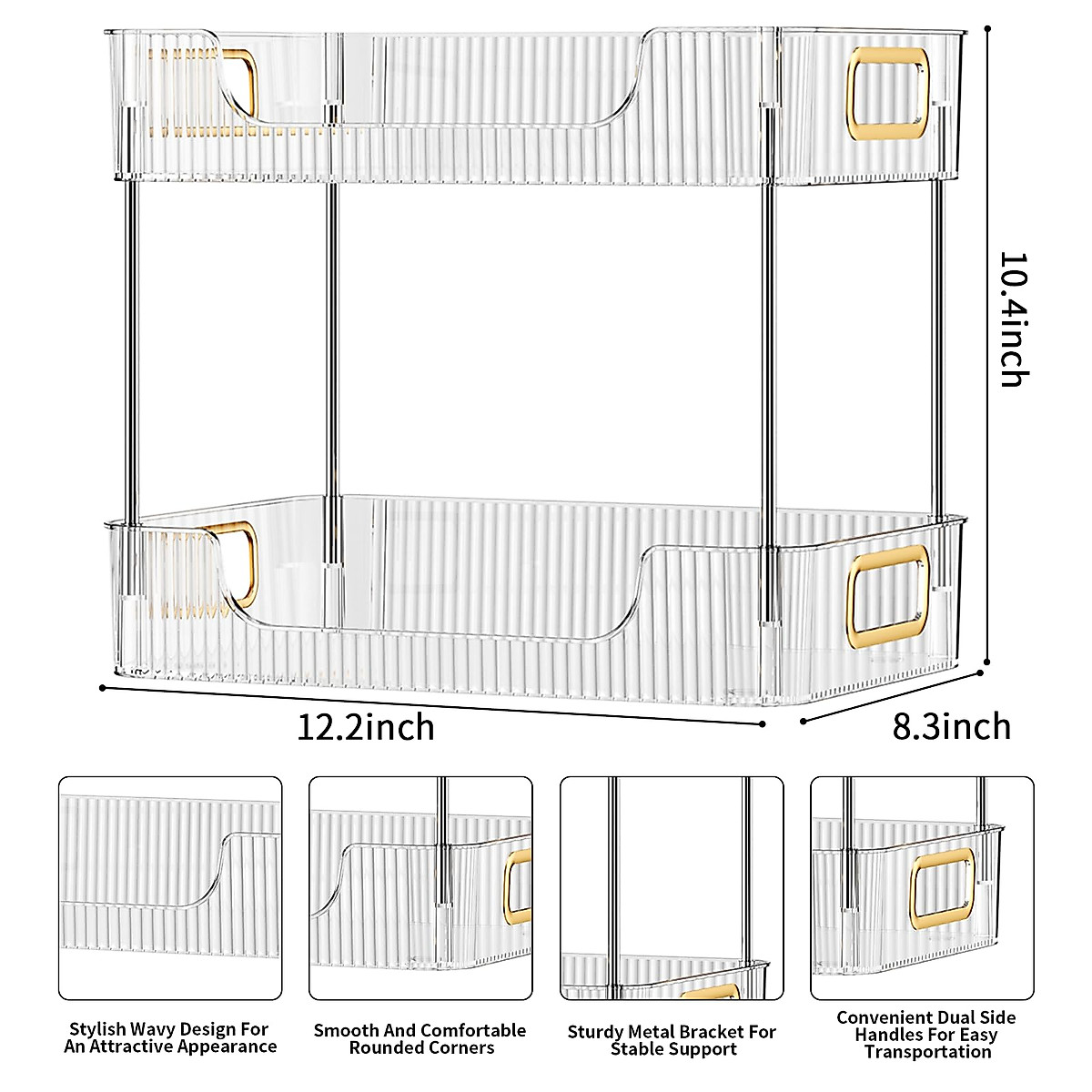 KSDSOAM 2 Tiers Bathroom Countertop Organizer, Cosmetics Skincare Organizer Holder for Perfume, Bathroom Organizers and Storage for Dresser Vanity Tray Sink (Clear)