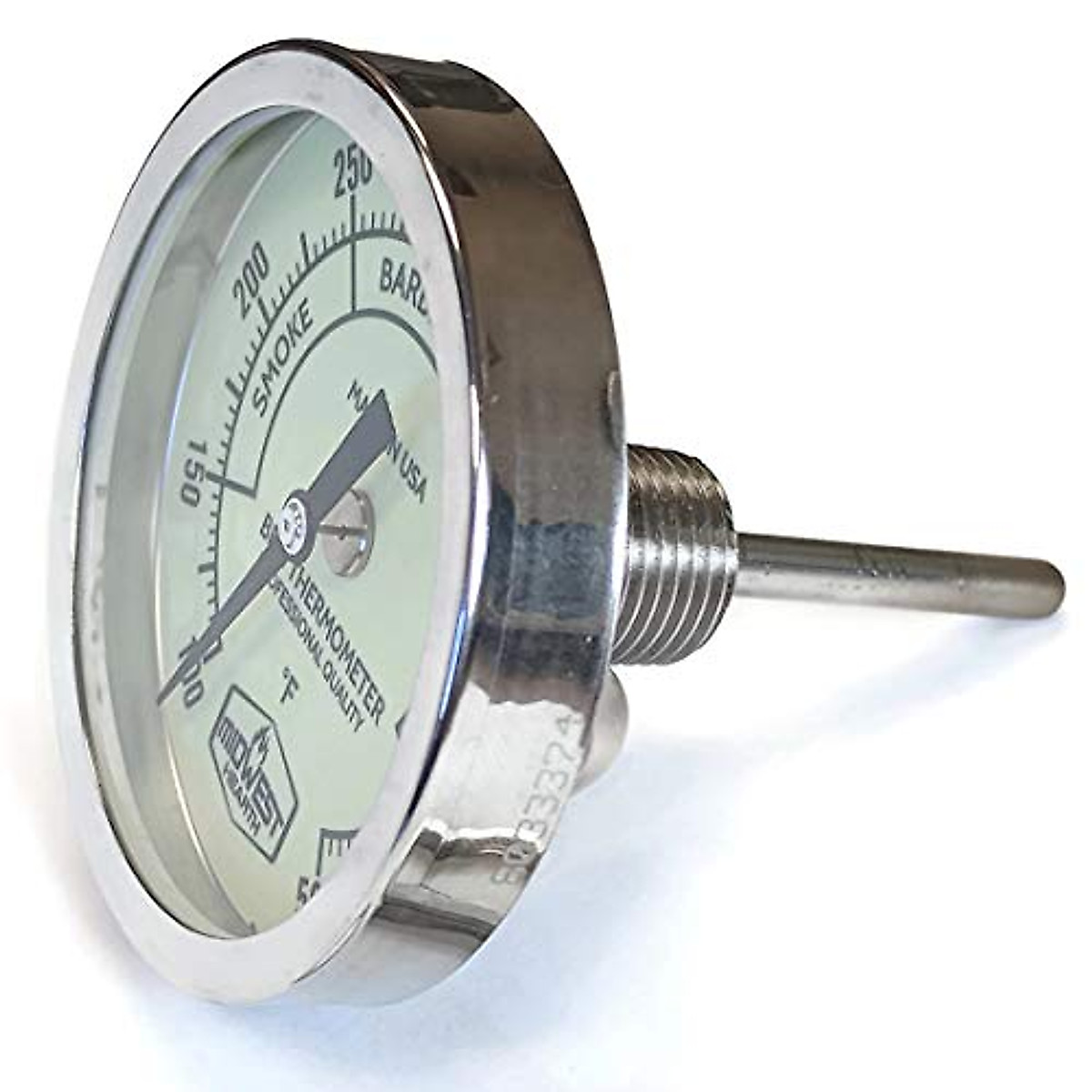 Midwest Hearth BBQ Smoker Thermometer for Barbecue Grill, Pit, Barrel 3" Dial (4" Stem Length, Glow Dial)