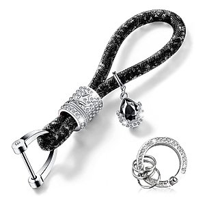 ZKFAR 1 PC Bling Crystal Car Keychain, Car Key Chains Glitter Key Ring, Keychain Accessories with Bling Rhinestones (Black)
