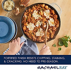 Rachael Ray NITRO Cast Iron Frying Pan/Skillet with Helper Handle and Pour Spouts, 12 Inch, Almond