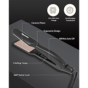 Dmriektu Hair Crimper for Volumizing Fluffy Hairstyle, Crimper Hair Iron with Ceramic Plates, Crimping Iron Tool for Women Girls Hair Waver Dual Voltage, Auto Off