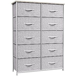 YITAHOME 10 Drawer Dresser - Fabric Storage Tower (Cool Gray) & Fabric Dresser with 5 Drawers - Storage Tower with Large Capacity, (Light Grey)