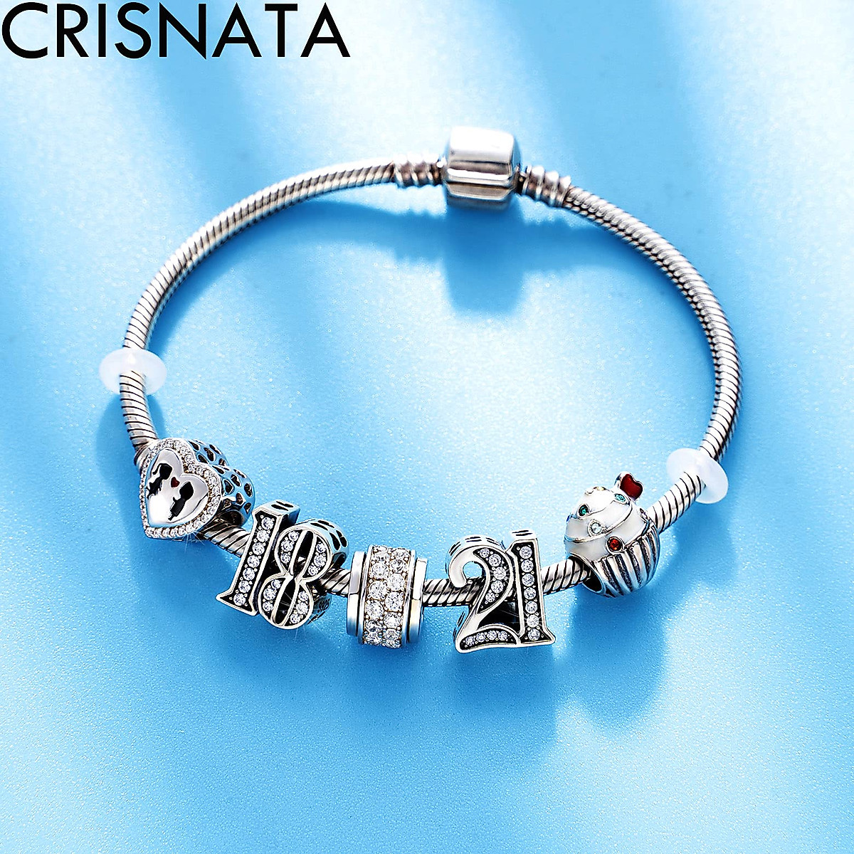 18 Birthday Charms fits Pandora Charm Bracelet, 925 Sterling Silver 18th Anniversary Beads with CZ Birthstones, Number 18 Year Old of Love Gifts for Sister/Girl/Boy