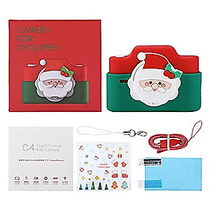 VADUMA Christmas Style Big Screen Camera Kids Face Recognition Camera Rechargeable Digital Camera with USB Cable Lanyard Zero Ink Toddler Print Camera