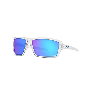 Oakley Men's OO9129 Cables Rectangular Sunglasses, Polished Clear/Prizm Sapphire Polarized, 63 mm