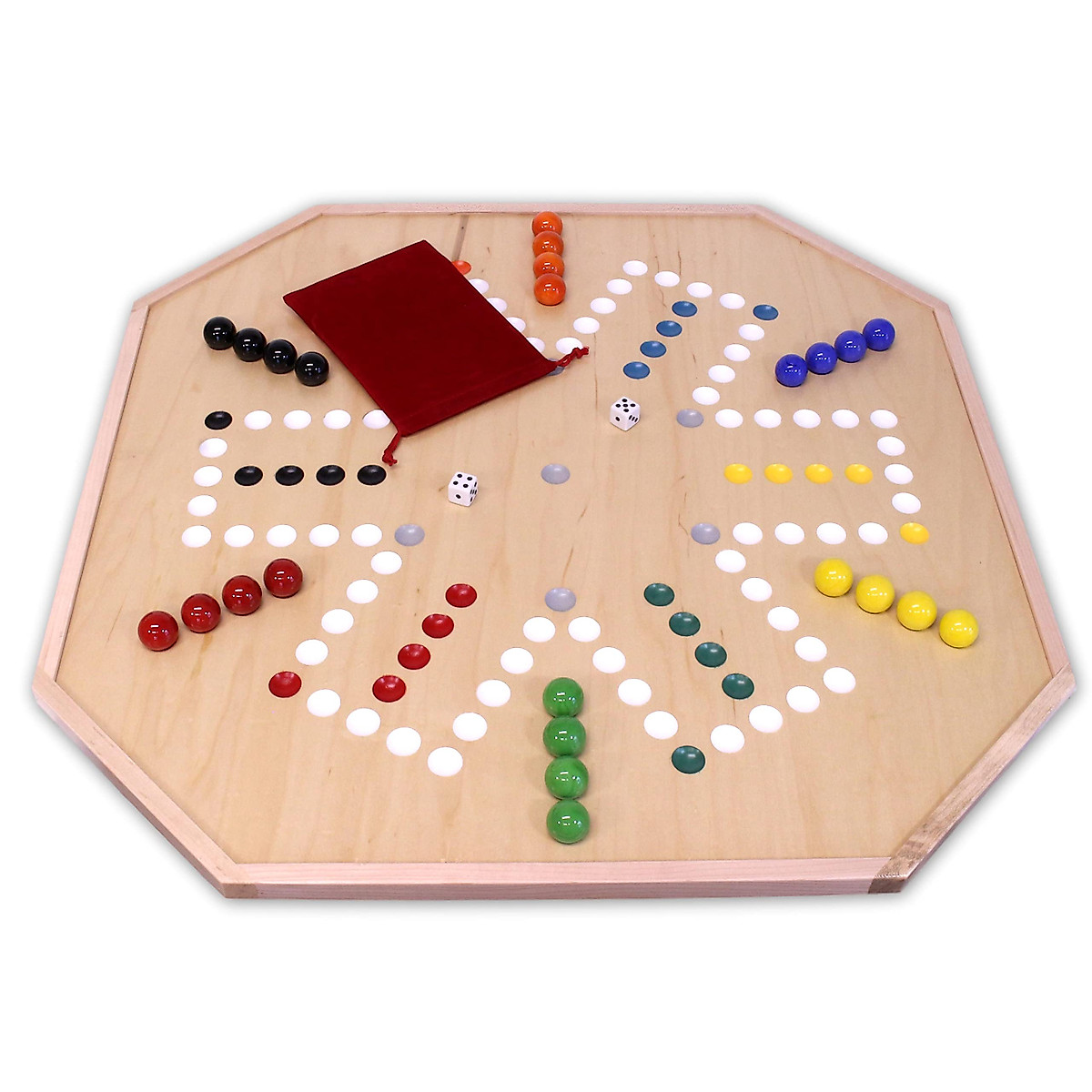 AmishToyBox.com Large Wahoo Marble Game Board Set - 25" Wide - Maple Wood - Double-Sided - with Large 1" Marbles and Dice Included