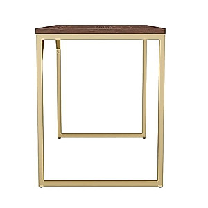 Martha Stewart Noah Home Office Parsons Desk in Walnut Wood Grain with Polished Brass Metal Frame