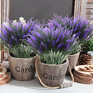 10 Bundles Artificial Lavender Flowers Outdoor Fake UV Resistant Shrubs Faux Plastic Plants for Indoor Outdoors Home Office Garden Porch Window Box Hanging Wedding Decorations