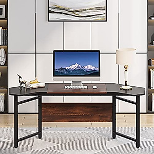 Tribesigns Gaming Desk, Ergonomic Gaming Computer Desk, 66.5 inch Large Wing-Shaped Studio Desk Workstation Pc Gamer Table for Live, Streamer, Home Office, Rustic Brown/Black