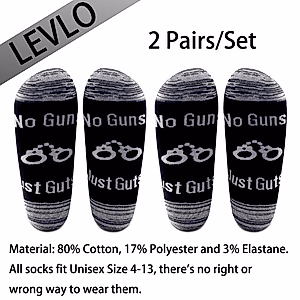 LEVLO Correctional Officer Gifts for Police No Guns Just Guts Cotton Socks Gift for Detention Officer (2 Pairs/Set - Mid Calf - 1)