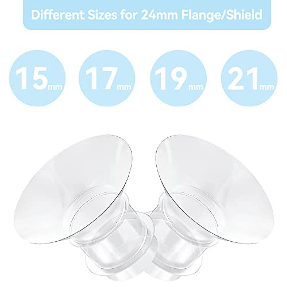 Vcekract Flange Inserts 15/17/19/21mm, Compatible with TSRETE, Medela, Momcozy S9/S9Pro/S12/S12Pro Wearable Breast Pump, Reduce 24mm Shield/Flange Nipple Tunnel Down to Correct Size 4PCS