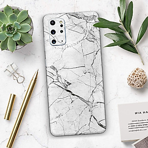 DesignSkinz Cracked White Marble Slate Protective Vinyl Decal Wrap Skin Cover Compatible with The Samsung Galaxy S20 (Screen Trim & Back Glass Skin)