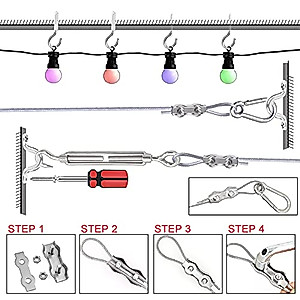 NQN 170FT Globe String Light Suspension Kit, Outdoor String Light Suspension Hanging Kit Guide Wire for Patio, Garden-Vinyl Coated 304 Stainless Steel Wire Cable, Turnbuckle, Hooks, Full Accessories