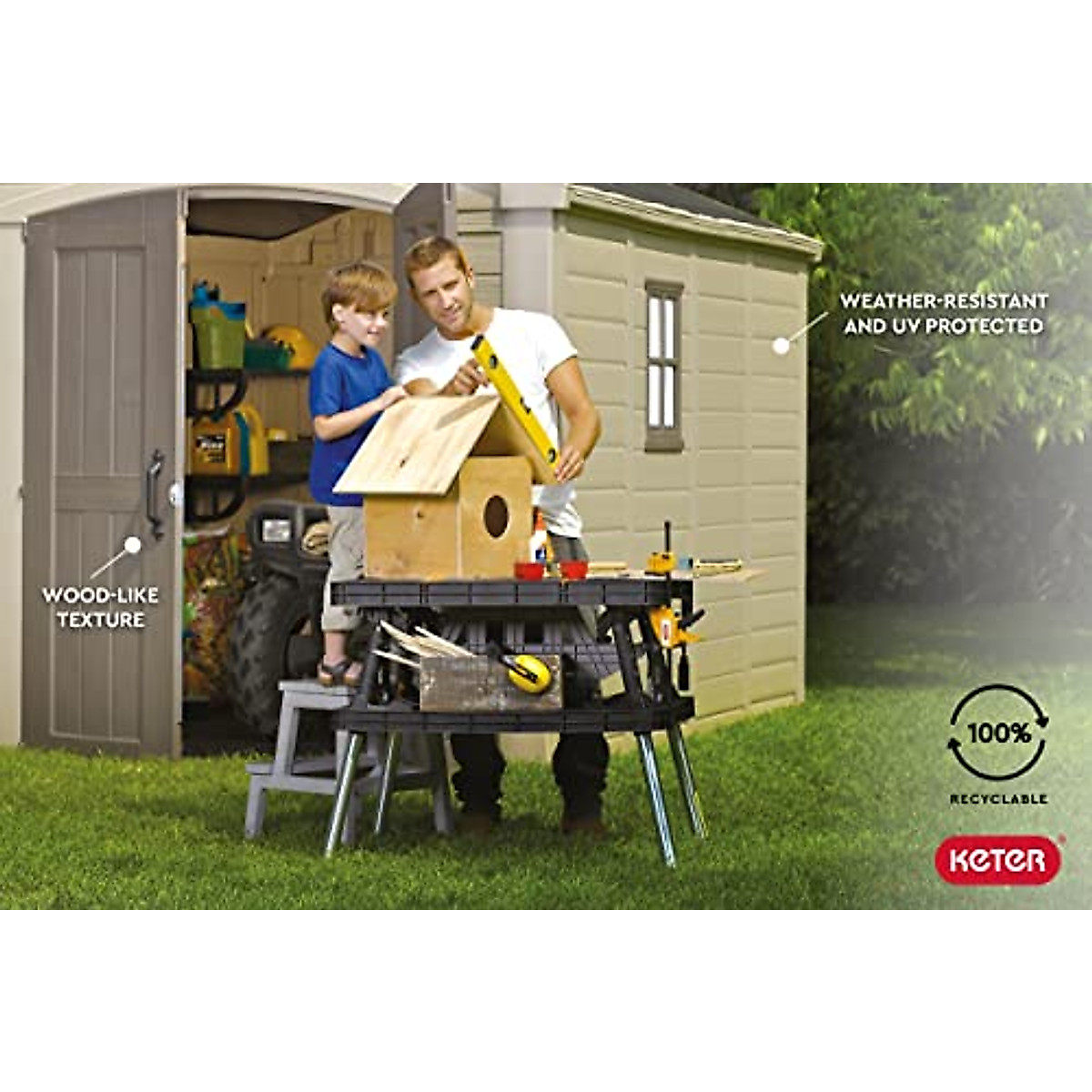 Keter Factor 8 x 11 Resin Large Outdoor Storage Shed, 8x11, Taupe