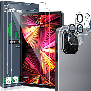 Ferilinso Designed for iPad Pro 11 Inch Screen Protector Accessories 2022 2021 2020 2nd 3rd 4th Generation 2 Pack Tempered Glass with 2 Pack Camera Lens Protector Suitable for Apple Pencil Face ID