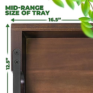 Ottoman Tray (16.5x12.5x2.5 inch) Wood Tray with Black Metal Handles, Great for Ottoman Tray, Food Tray, Breakfast Tray, Eating Tray