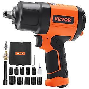 VEVOR 1/2-Inch Air Impact Wrench - High Torque 1400 ft-lbs - Lightweight 4.6 lb - Includes 11-Piece CR-V Steel Impact Socket Set & Carrying Case