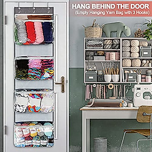 Coopay Yarn Storage Hanging Knitting Bag with 3 Hooks, Large Yarn Bag Organizer Dustproof Knitting Storage Organizer with 5 Separate Shelf, Closet Organizers and Storage for Knitting Crochet Supplies