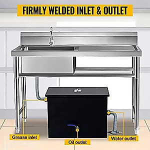 Commercial Grease Interceptor Trap 8-70 Lb - Carbon Steel Grease Trap Under Sink For Restaurant Cafe - Under Sink Grease Trap 10 GPM - Waste Water Oil-water Separator For Restaurant,20 LB