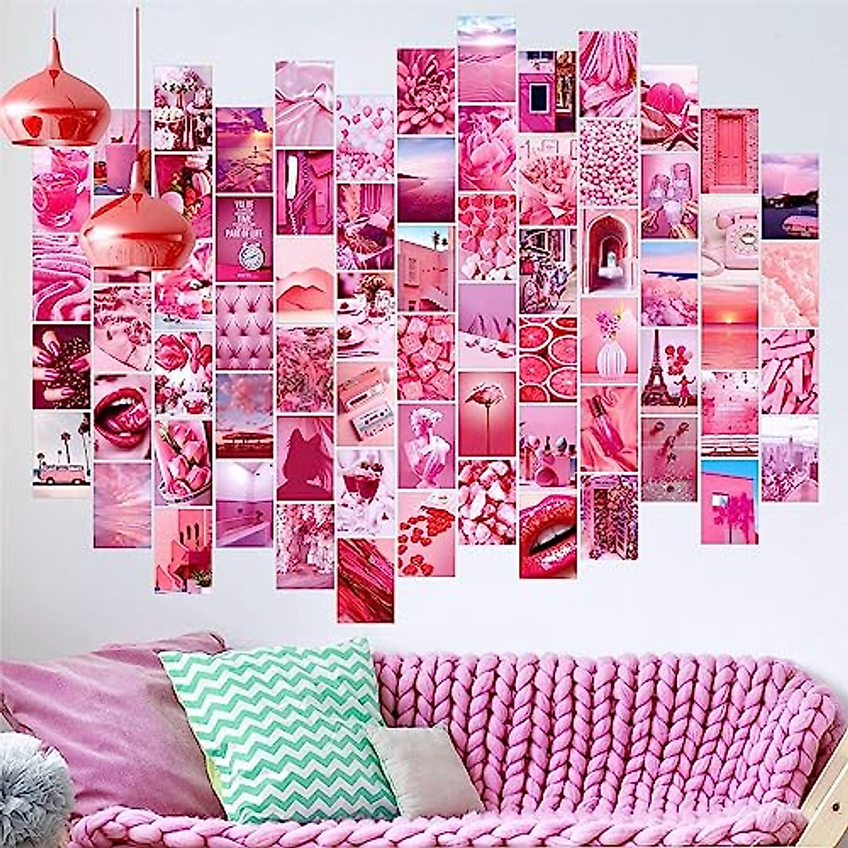 LCLAIDYDY 70PCS Hot Pink Wall Collage Kit Aesthetic Pictures,Pink Room Decor for Bedroom Trendy Small Posters for Room Aesthetic Dorm Photo VSCO Wall Decor Gift for Teen Girls 4x6 Inch
