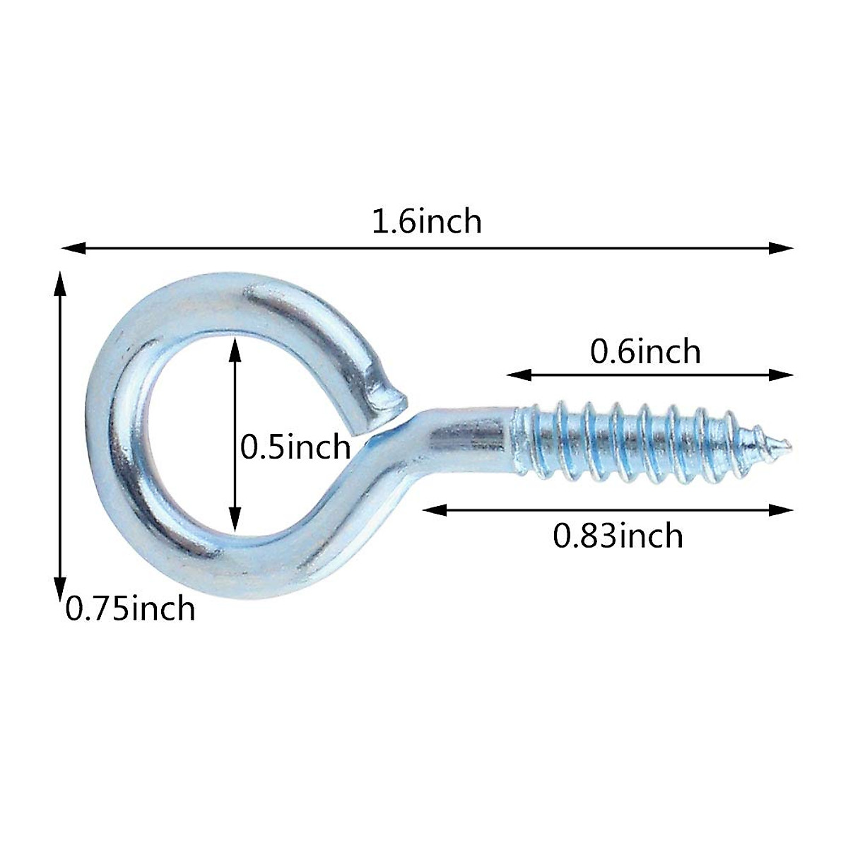 Wobe 50Pack of Eye Screws 1-5/8 Inch Eye Shape Thread Self-Tapping Hanging Hooks Eyebolt Ring (1-5/8" Overall Length 1/2" Inner Dimension) Zinc Plated