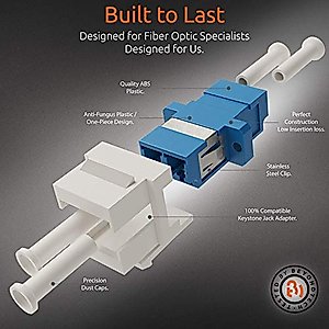 BEYONDTECH Fiber Optic LC to LC Adapter Singlemode OS1 OS2 UPC Keystone Jack (Modular) Color: Blue - 5 Pack - Compatible with Keystone Patch Panels and Wall Plates PureOptics