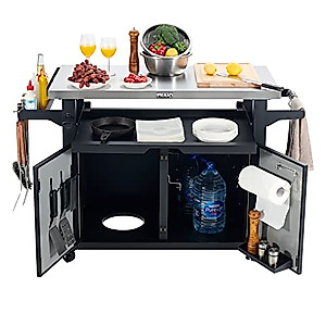 NUUK Pro 42-Inch Rolling Outdoor Kitchen Island and BBQ Serving Cart, with Heavy Duty Wooden Cutting Board and Propane Tank Holder