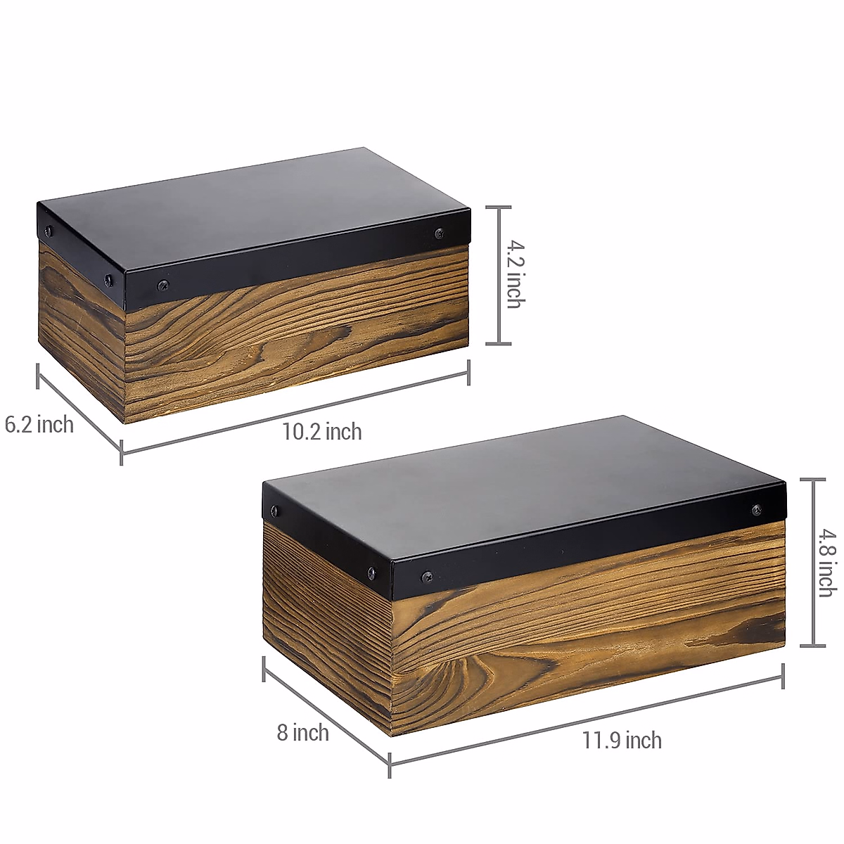 MyGift Solid Burnt Wood Cupcake Holder Cake Stand with Black Metal Top, Decorative Buffet Desserts and Appetizer Server Display Riser, Set of 2