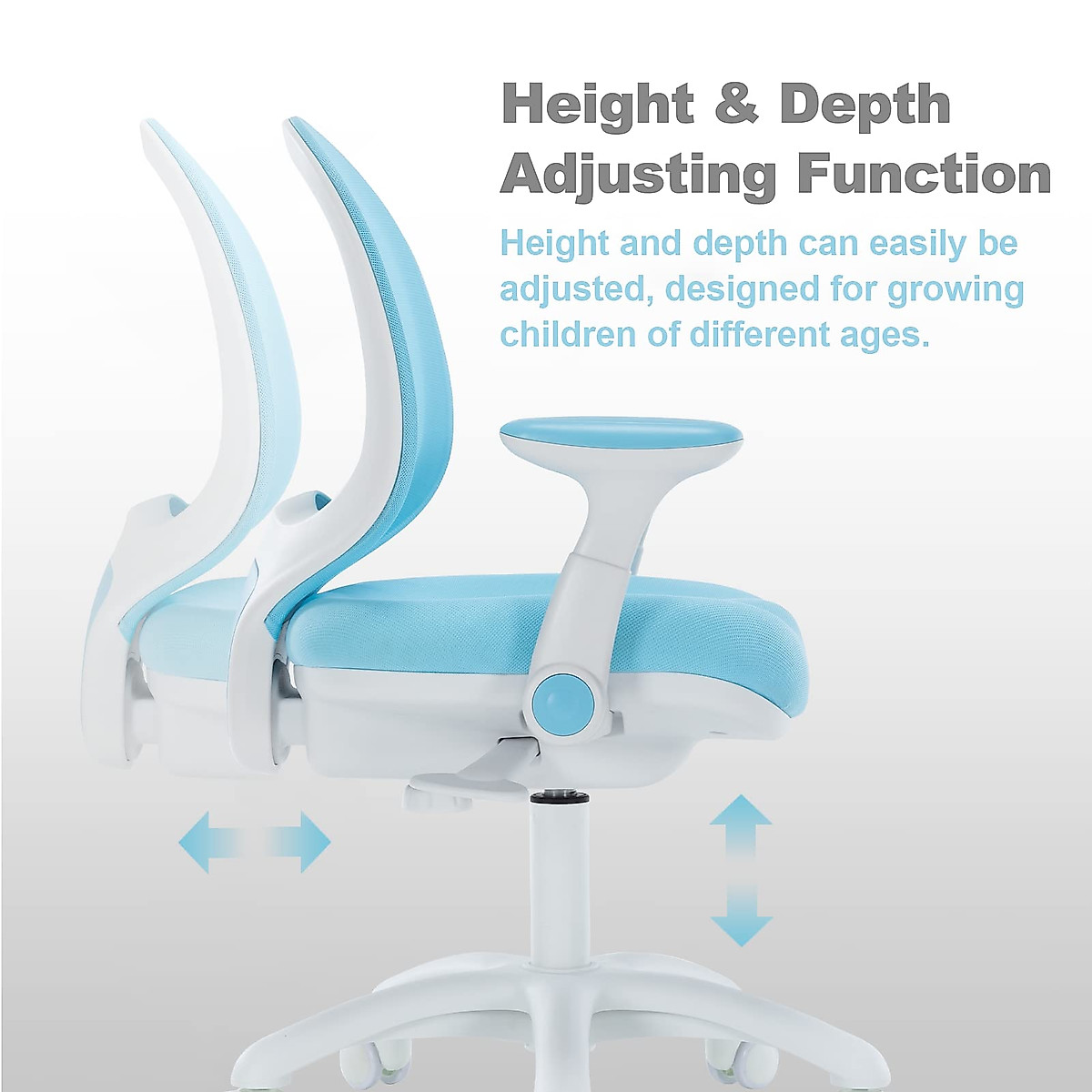 QualiSky Kids Desk Chair, Boy's Girl's Child Children Study Office Computer Chair, Ergonomic Design, Adjustable Height and Seat Depth (Grey) (Sky Blue W/Armrests and Footrest)