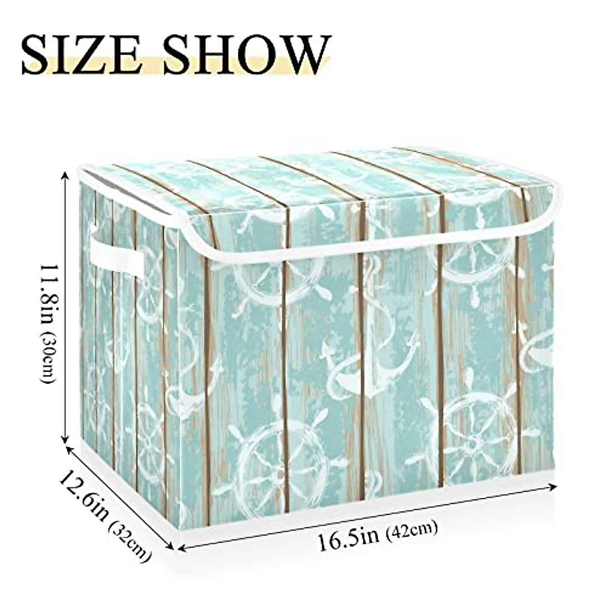 innewgogo Wooden Anchor Storage Bins with Lids for Organizing Baskets Cube with Cover with Handles Oxford Cloth Storage Cube Box for Living Room