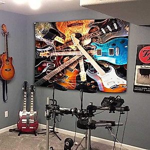 Music Tapestry, Guitar Musical Tapestry Wall Hanging for Bedroom, Instrument Rock Style Lover Tapestry Home Decor (80"W X 60"H)