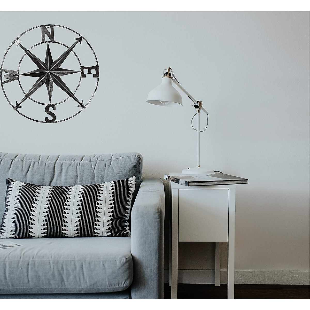 Urbalabs 24 Distressed Metal Wall Art Compass Home Nautical Decor Metal Art Decoration Bedroom Living Room Garden Office Wall Hanging Beach Decor Compass Rose Silver and Black (24)