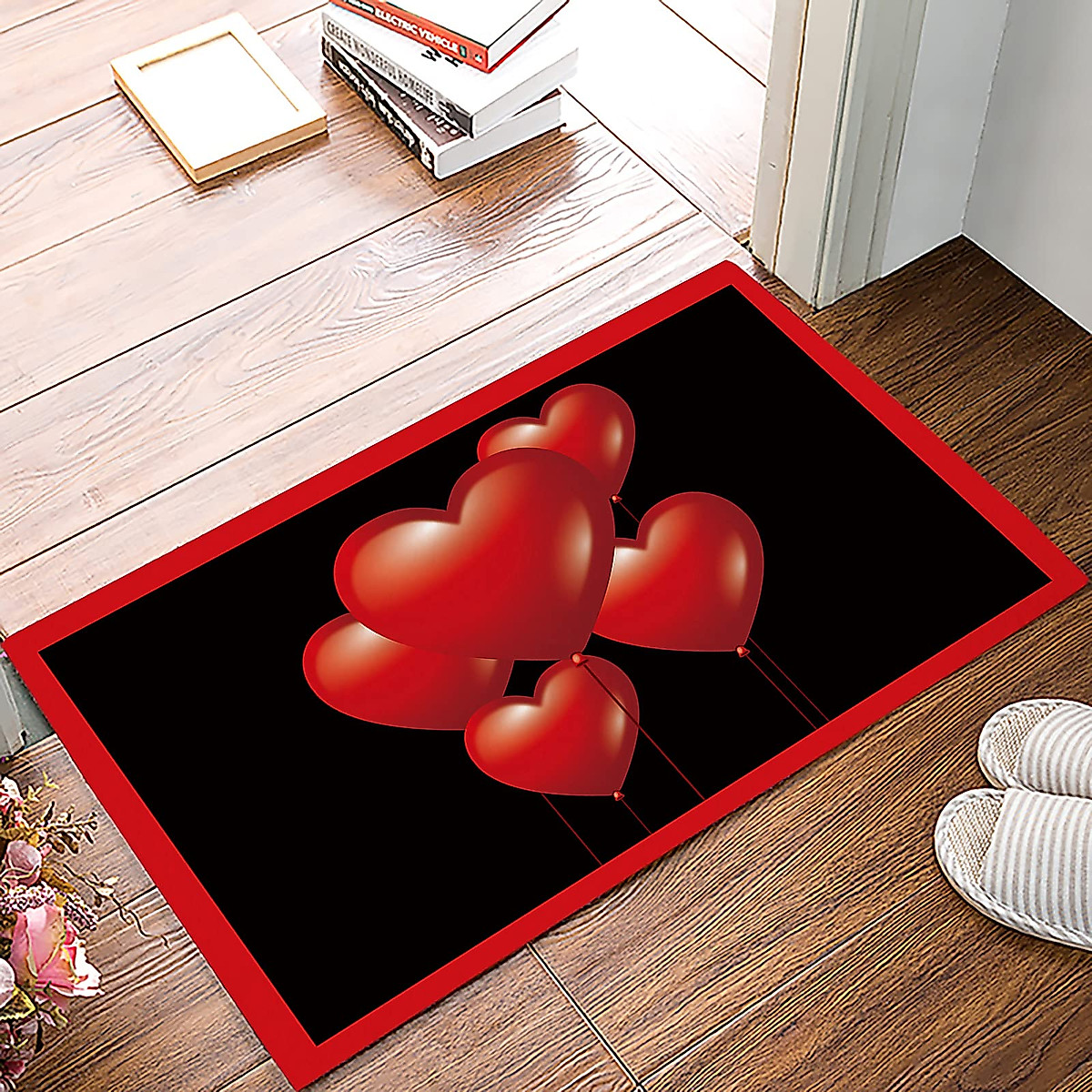 Happy Valentine's Day Red Loving Heart Ballon Bathroom Rugs Non Slip Absorbent Bath Mat,Bath Rugs Soft Microfiber Memory Foam Bathroom Mat for Bathtub Shower 16x24Inch