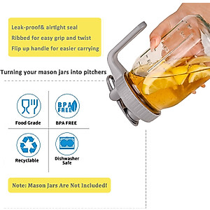 CONNYAM 4 Pack Mason Jar Flip Cap Lids with Handle, Compatible with Ball & Kerr, Airtight and Leak-Proof Seal, Easy Pouring Spout, Turns Jars into Pitchers