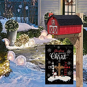 Christmas Garden Flag Christ Cross Religious Double Sided Burlap Vertical 12.5 x 18 Inch Merry Christmas Outdoor Decorations Yard Home Decor