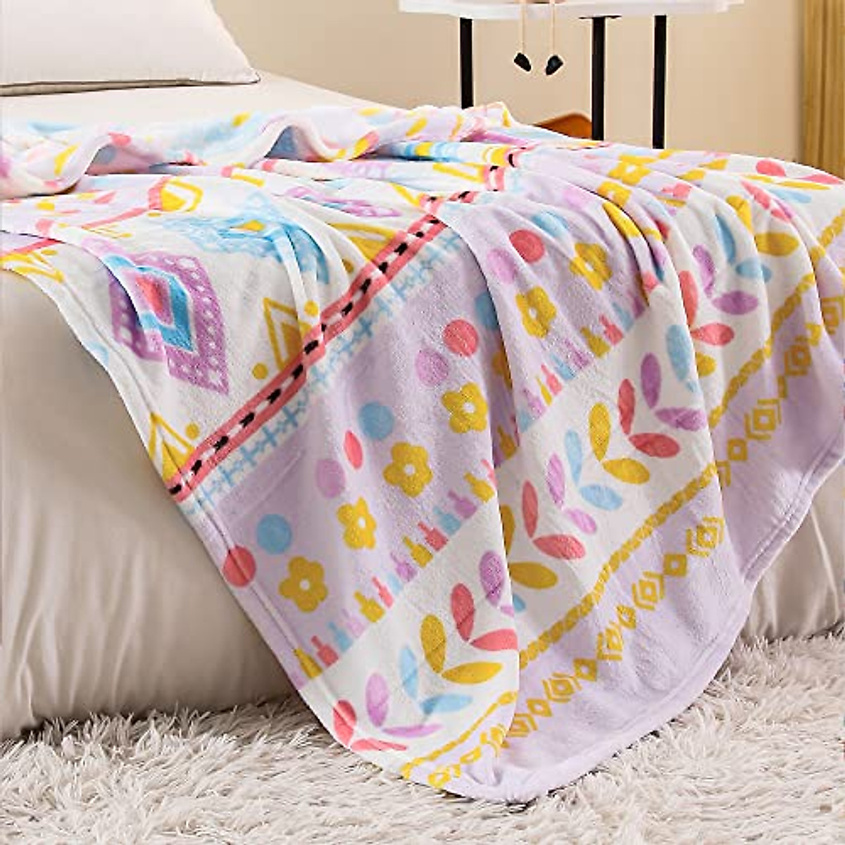 Whale Flotilla Flannel Fleece Throw Blanket for Couch/Sofa/Chair, Plush Soft Warm Blanket with Printed Geometry Pattern, 50"x70", Cute Pink