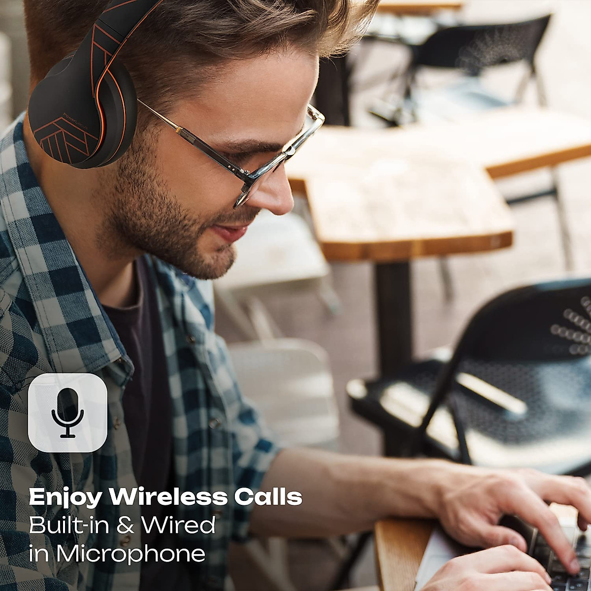 PowerLocus Wireless Bluetooth Headphones, Over Ear Headphones with Microphone, 50H Playtime, HiFi Stereo Sound, Deep Bass, Soft Earmuffs, Foldable Lightweight Headphones for Travel/PC/Cell Phone