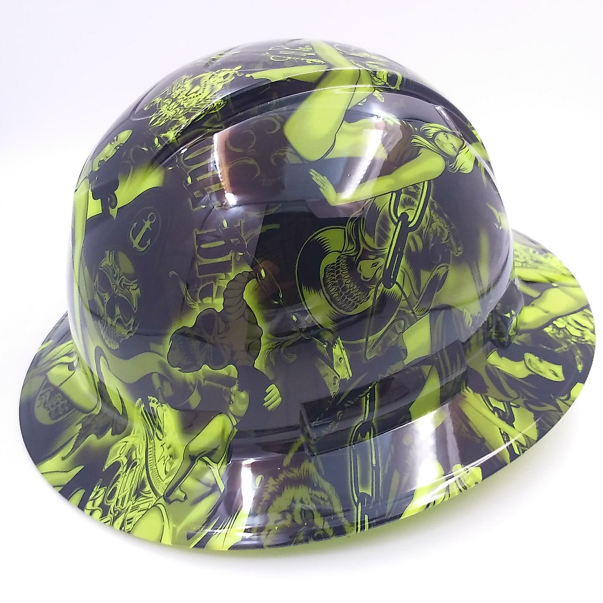 Wet Works Imaging Customized Pyramex Full Brim Green Biker Babes Hard Hat with Ratcheting Suspension