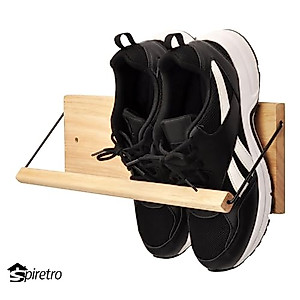 Spiretro Shoe Rack with Dowel, Wall Hanging Shoe Storage, Organize for Sneaker, Slipper, Boots in Entryway, Hallway, Trailer, RV, Solid Wood_ Beige