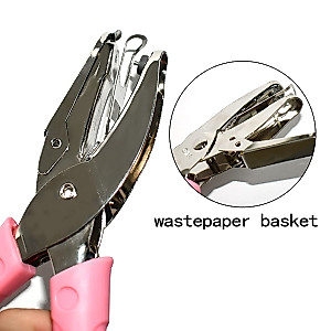Handheld Hole Paper Punch Puncher for Craft Paper Tags Clothing Ticket DIY Scrapbook Tool, with Pink Soft Handheld Grip (Small Circle 1/16 inch)