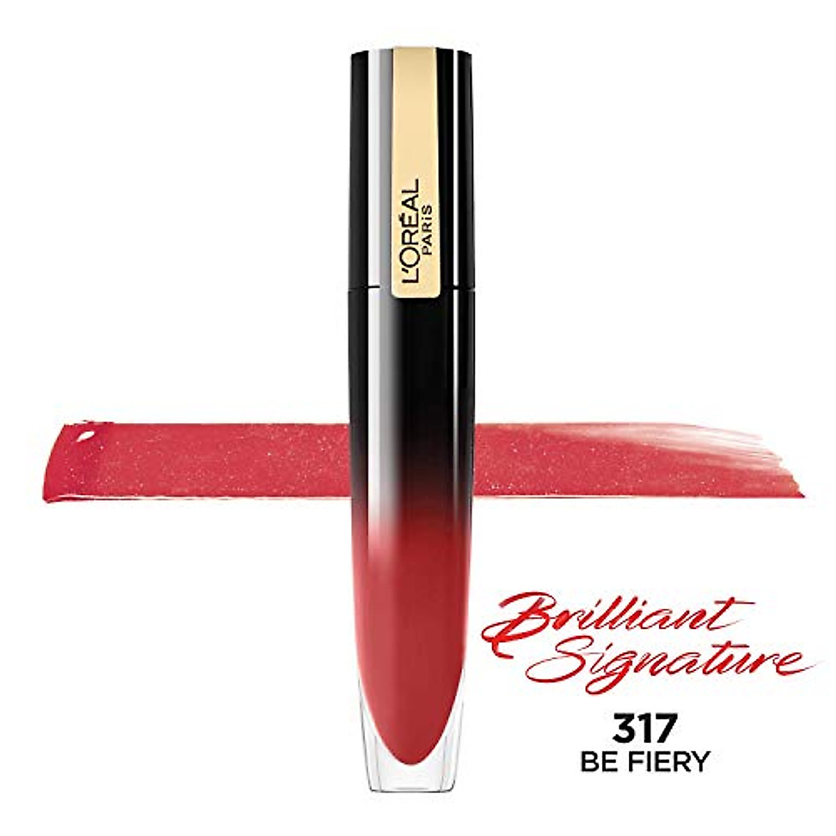 L'Oreal Paris Makeup Brilliant Signature Shiny Lip Stain, High Impact Glossy/Shiny Finish with a Lightweight Feel, Be Fiery, 0.21 fl. oz.