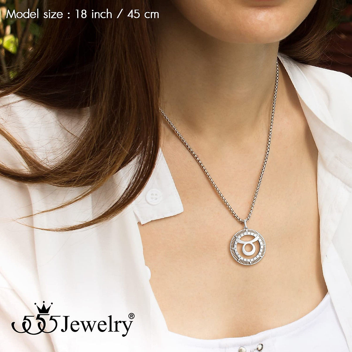 555Jewelry Stainless Steel Taurus Necklace for Wife, Horoscope Constellation Necklaces for Women ‎& Ladies, Zodiac Sign Pendant for Men, Astrology Necklace for Her, 18 Inch, Silver