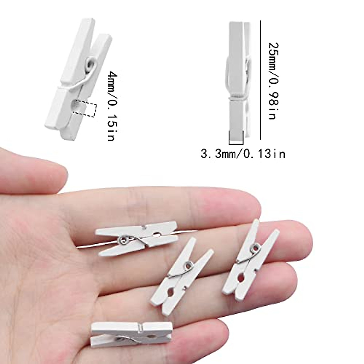 200pcs Mini White Utility Wood Photo Paper Clips Sturdy Small Wooden Clothespins Clothes Line Clips for Scrapbooking Crafts Display Hanging Decorative Pictures