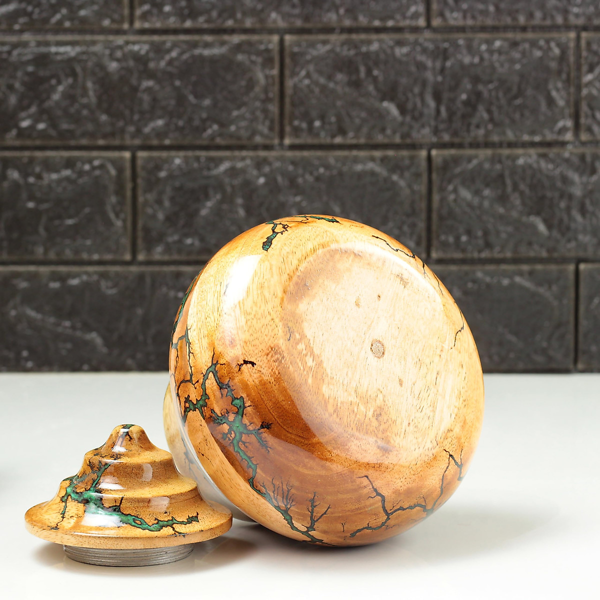 Mango Wood With Risin Unique Urn | for Human Ashes Medium Wooden Urn For Cremation Adult Urn Box | Male & Female Ashes Fractal Burning Turn Wood Funeral Pet - Beautiful Threade lid Container and jar