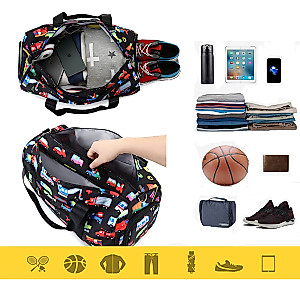 Kids Duffle Bag for Boys Girls Water Resistant Small Gym Bag Overnight Weekender Travel Tote with Shoe Compartment and Wet Pocket