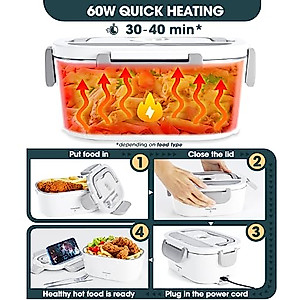 TRAVELISIMO Electric Lunch Box 60W, 3 in 1 Ultra Quick Portable Food Warmer 12/24/110V, Heated Lunch Boxes for Adults Leakproof, SS Container, Luncheaze Heater for Car Truck Work, Loncheras Electricas