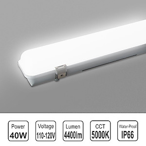 JUERLEN 4FT LED Vapor Tight Light，40W Waterproof Fixture，4400lm，5000K，Commercial Waterproof Shop Light for Car Wash, Walk in Freezer, High Efficiency,Walk in Freezer,IP66, 2 Pack