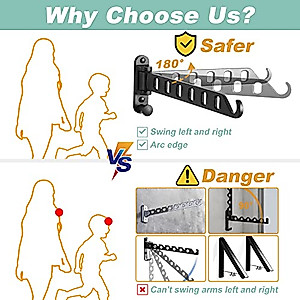 SKIKEN Wall Mounted Closet Hanger with Swing Arm, Floding Laundry Hanging Rack, Small Drying Clothes Rack, Sturdy Hanging, Space Saver for Closet Organizer, Solid Aluminum (1-Pack, Black)