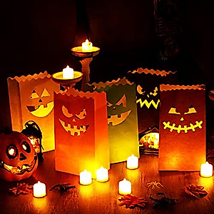 Fainne 60 Pcs Halloween Luminary Bags Halloween Flame Resistant Candle Bag Halloween Pumpkin Silhouette Candle Bags Halloween Candle Holder Bag for Home Halloween Party Decorations, 5 Designs
