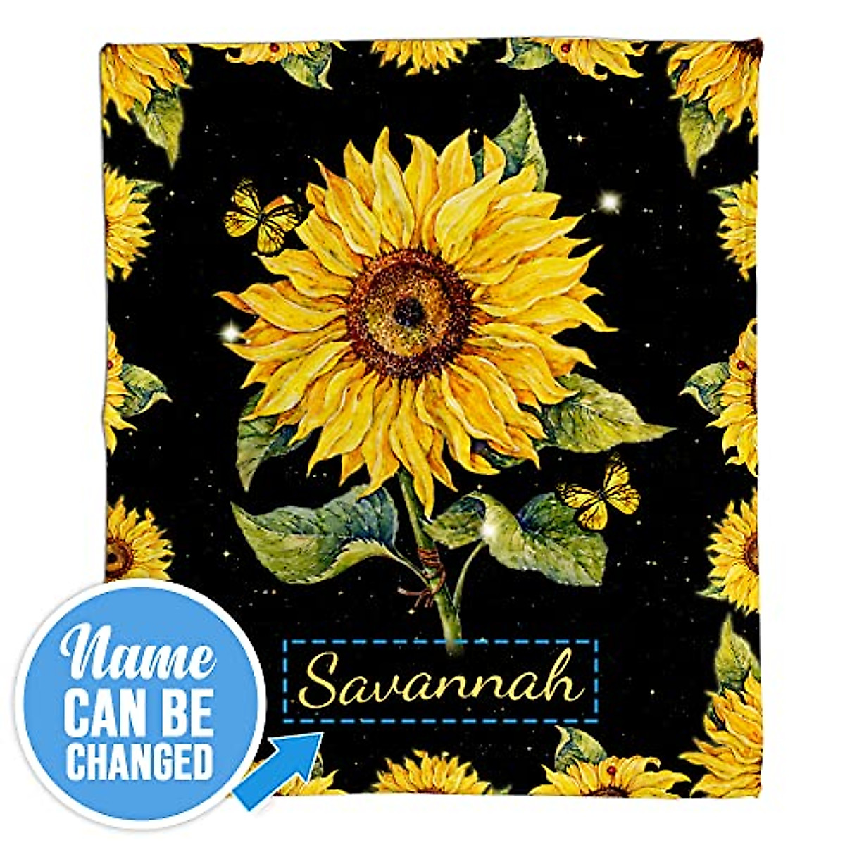 Toyshea Personalized Sunflower Blanket Name and Initial Letter Custom Throws Cozy Soft Blankets Fleece Sherpa for Women Girls Mom Daughter Grandma Kids Gift for Mother's Day Birthday Christmas